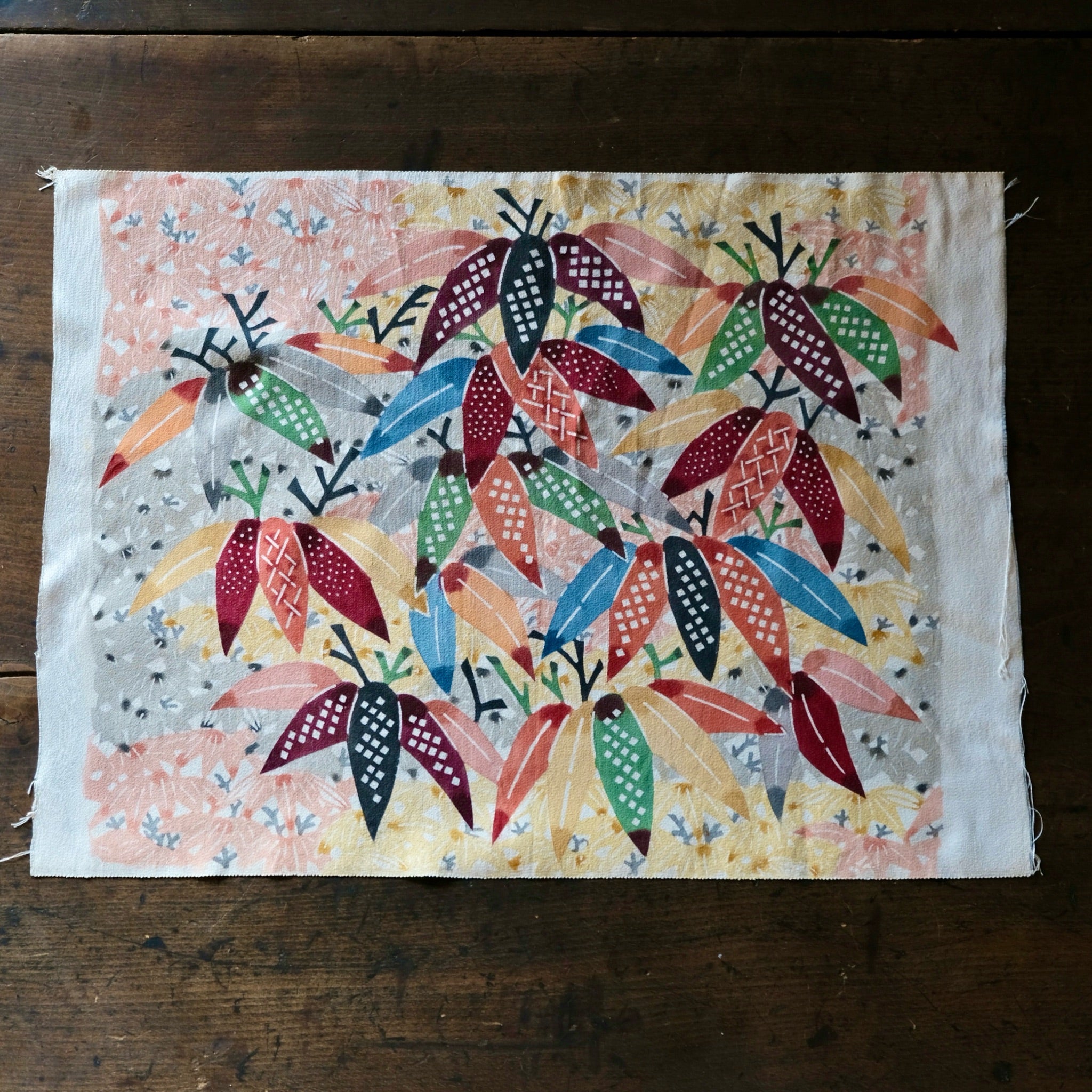 Vintage Japanese kimono silk textile ryukyu bingata okinawa bamboo-lea ...