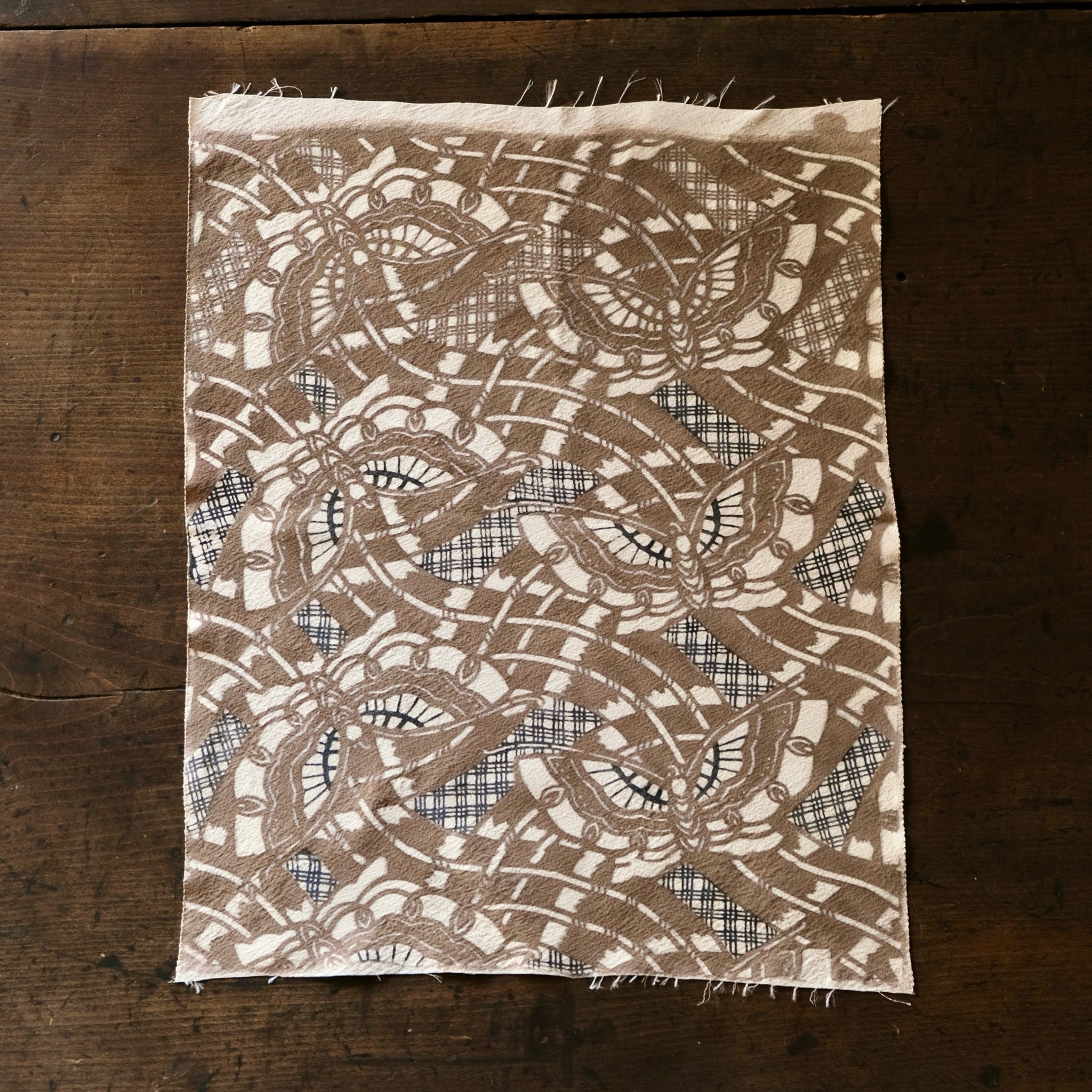 Vintage Japanese kimono silk textile ryukyu bingata okinawa butterfly ...