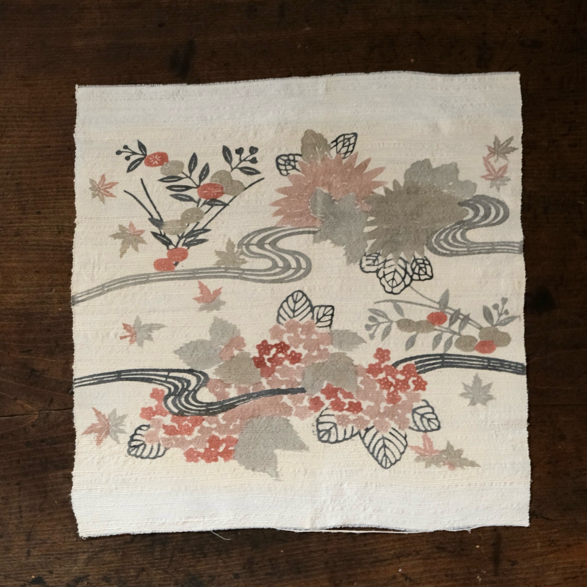 Vintage Japanese kimono silk textile Ryukyu Bingata Okinawa hydrangea ...