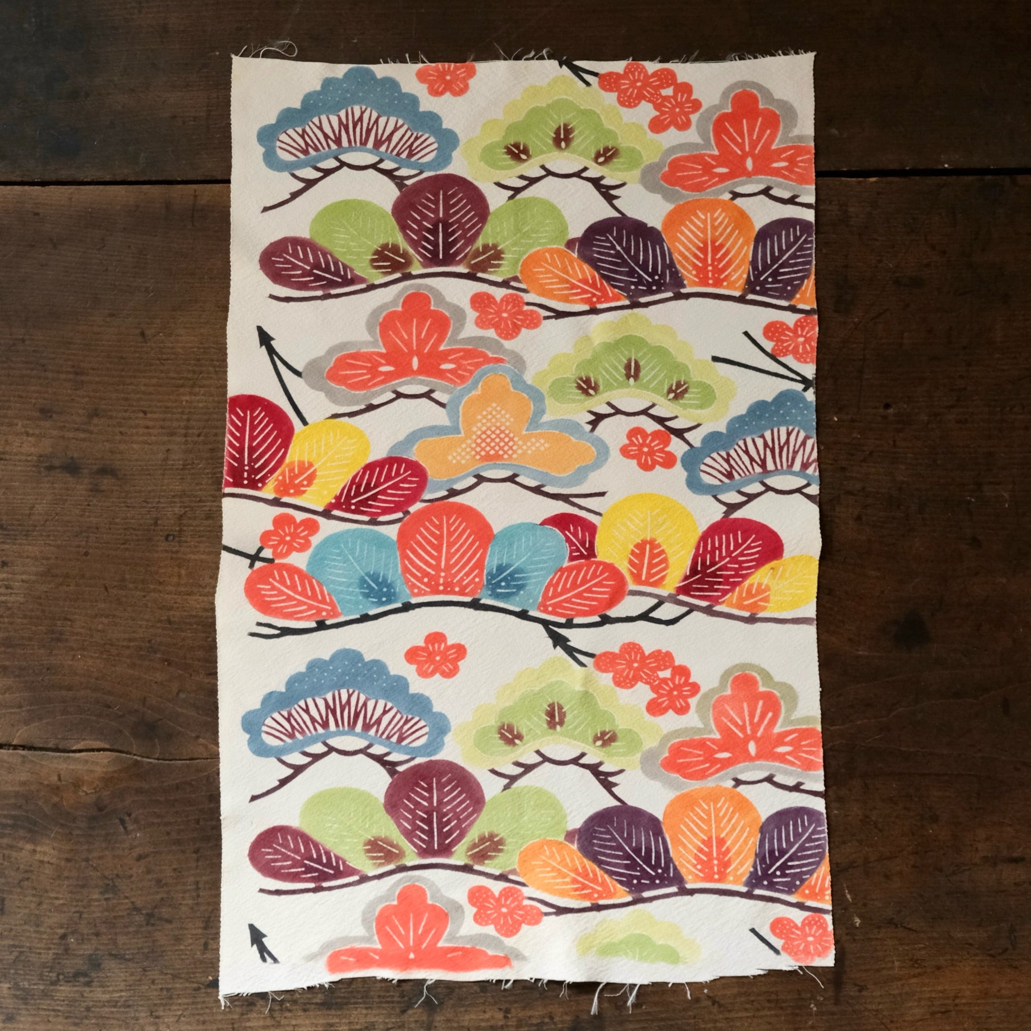 Vintage Japanese kimono silk textile Ryukyu Bingata Okinawa pine and p ...